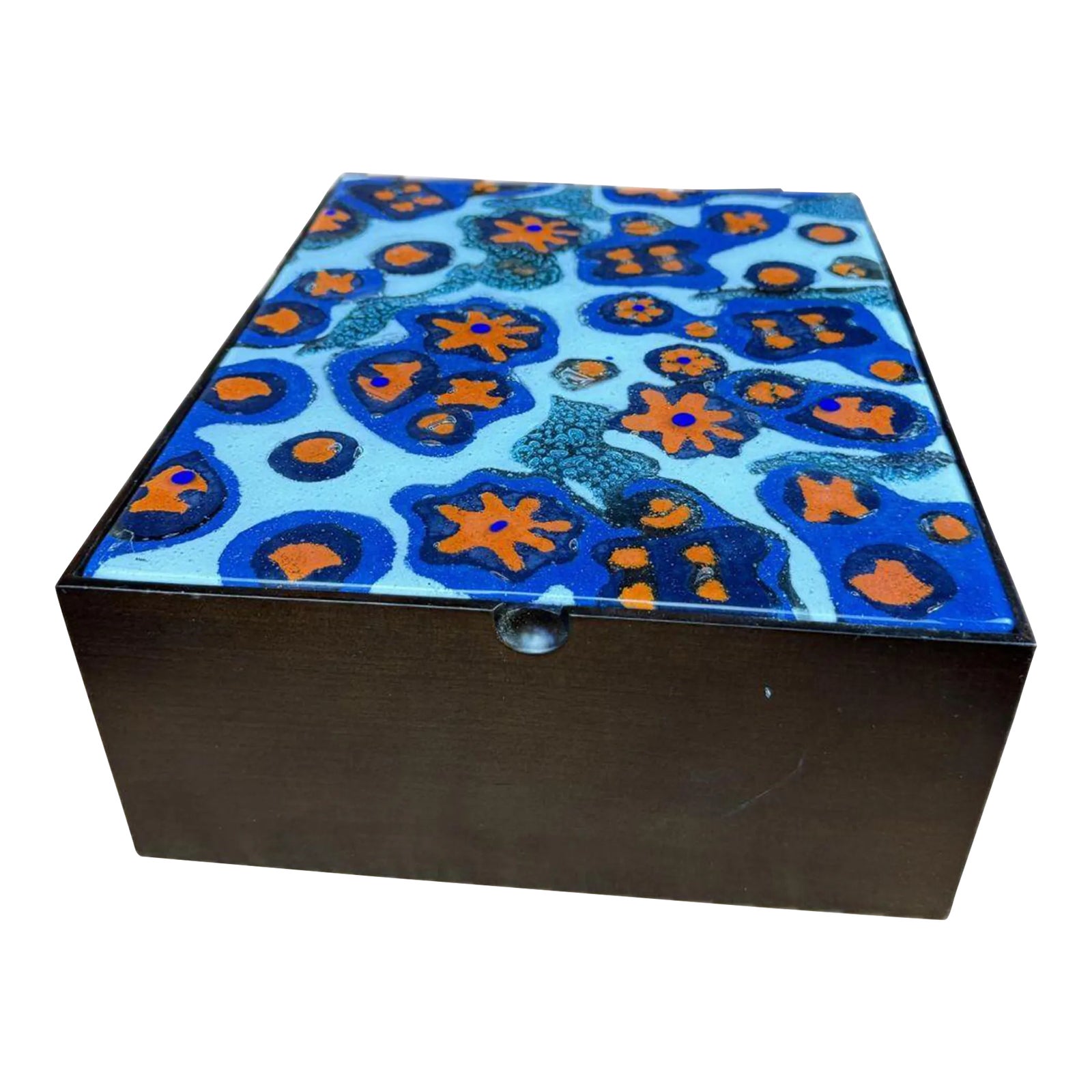 Colorful Decorative Coffee Table Box With Hand Blown Glass Top | Chairish