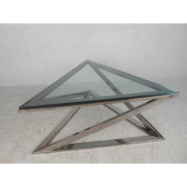 Mid-Century Modern Style Triangular Chrome Coffee Table | Chairish