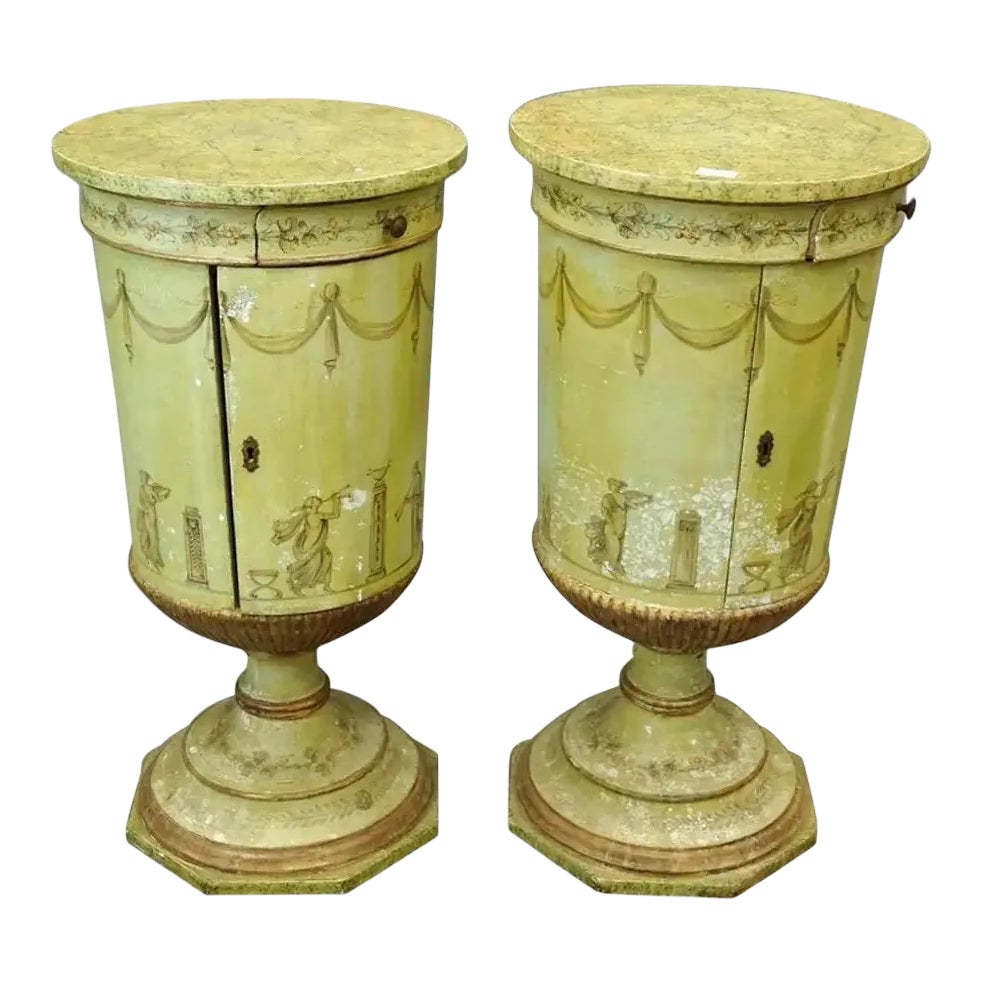 Venetian Paint Urn Form Bedside or End Cabinets - a Pair | Chairish