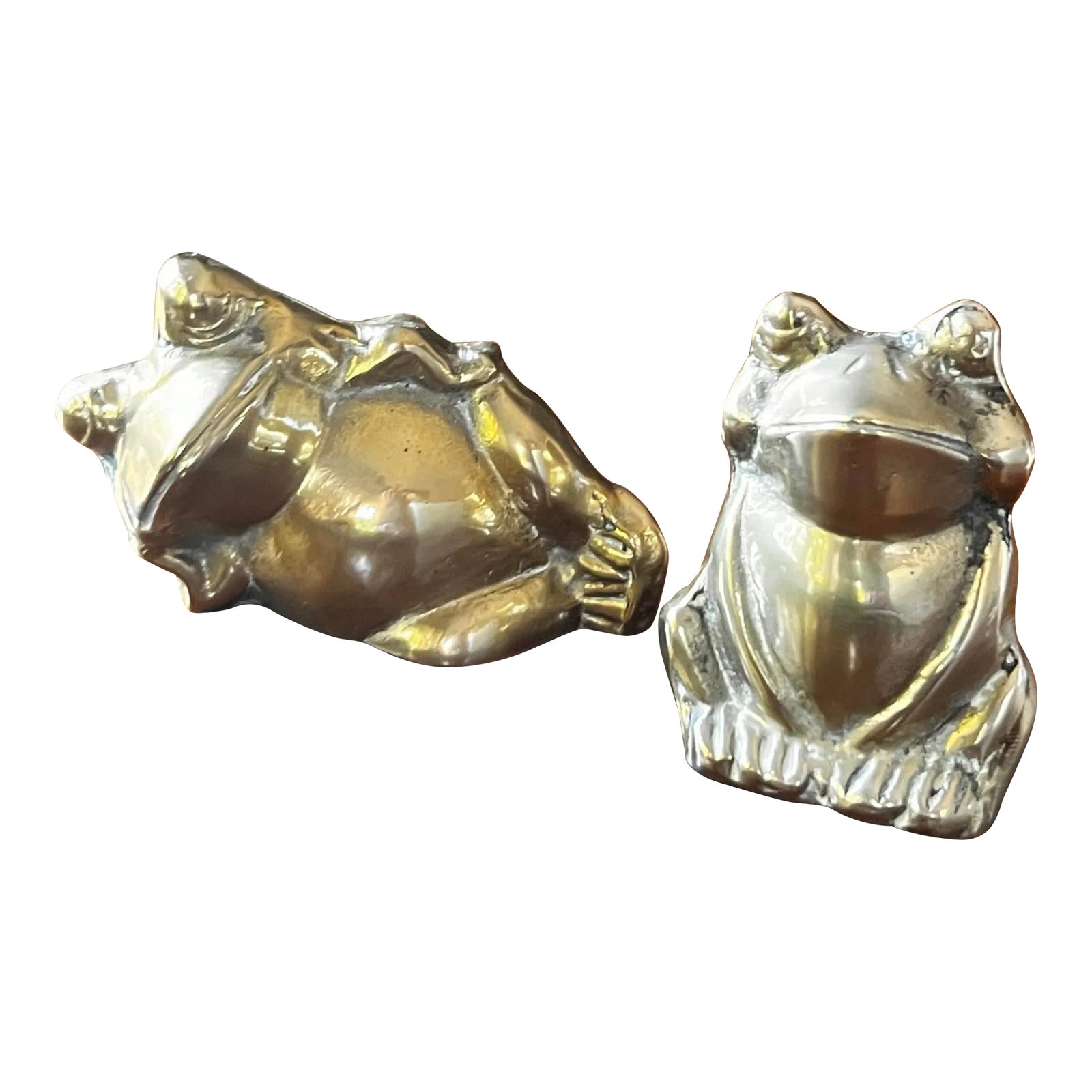 1980s Brass Frog Paperweights Set of 2 | Chairish