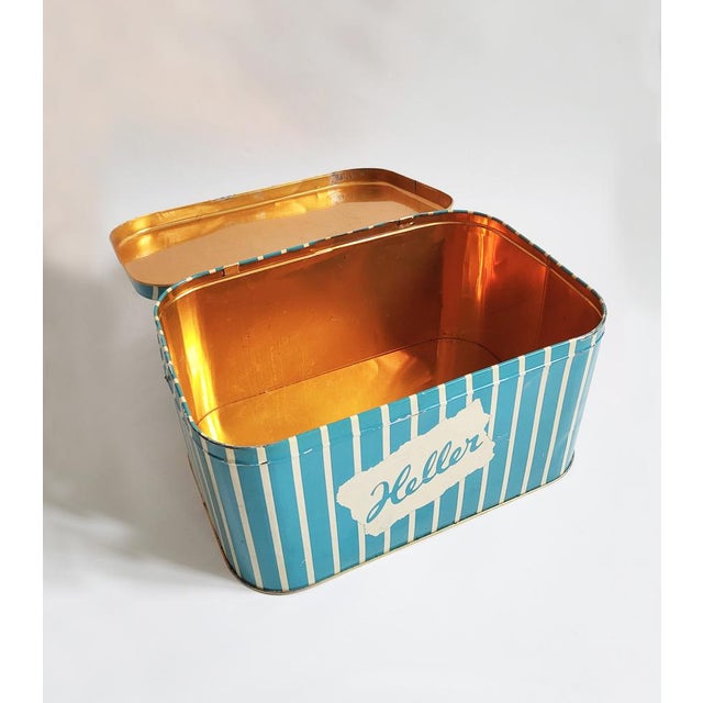 Mid-Century Modern Striped Candy Manufacturers Tin-Box, 1950s | Chairish