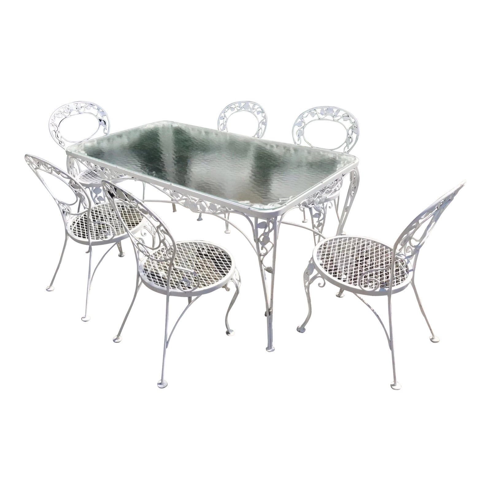 Vintage Woodard Wrought Iron Dining Set 7 Piece | Chairish