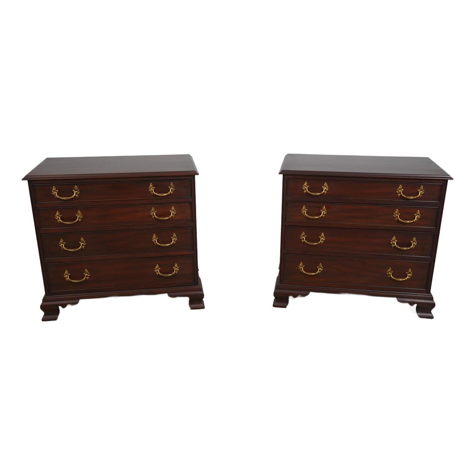 Pair Henkel Harris Mahogany 4 Drawer Bachelor Chest Nightstands | Chairish