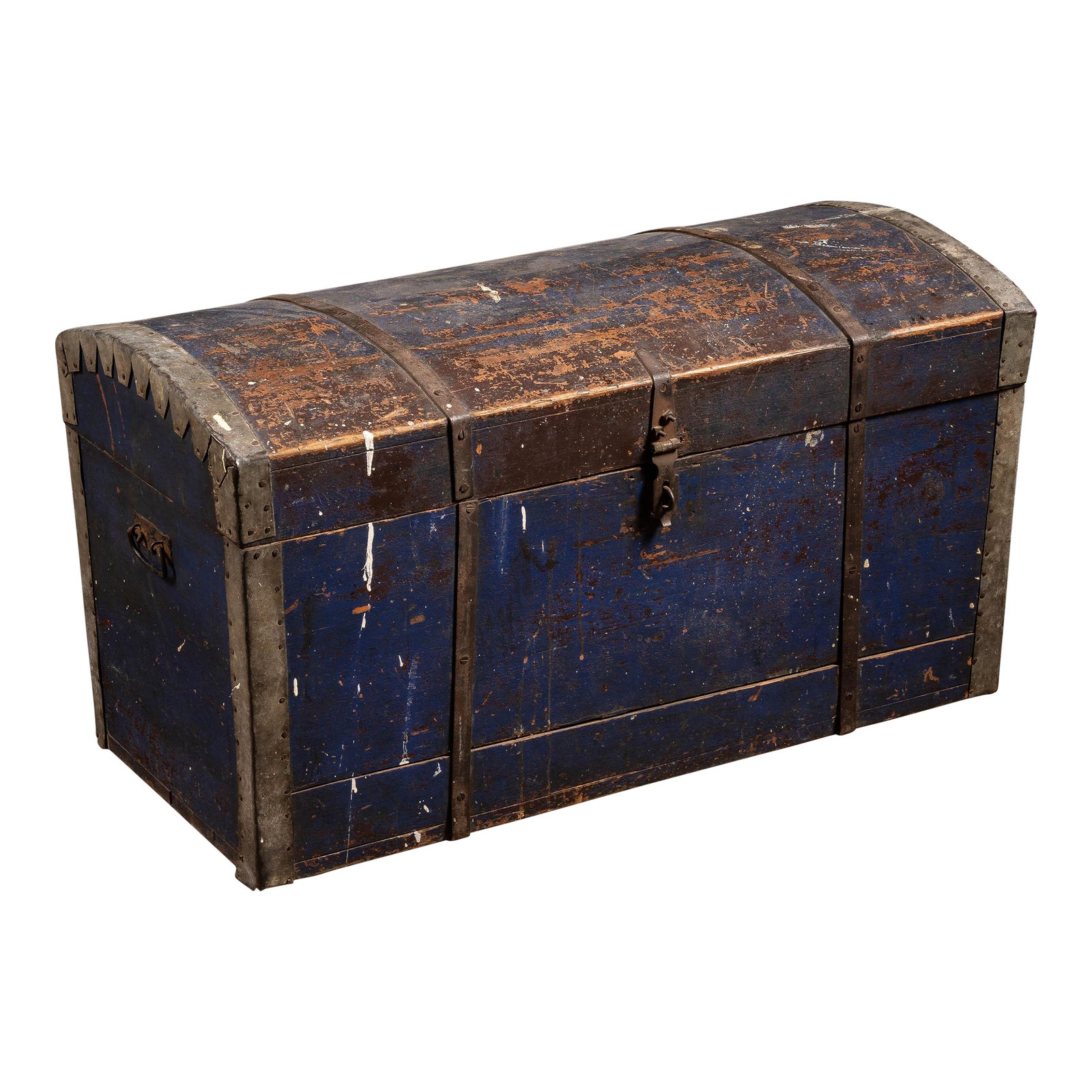 1920s Early American Chest in Navy Blue With Patina | Chairish