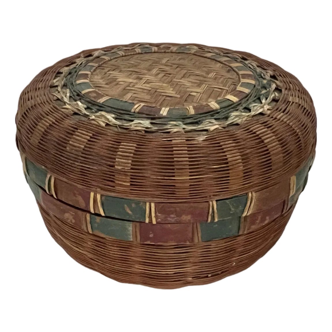 Antique Round Lidded Weaved Chinese Box | Chairish