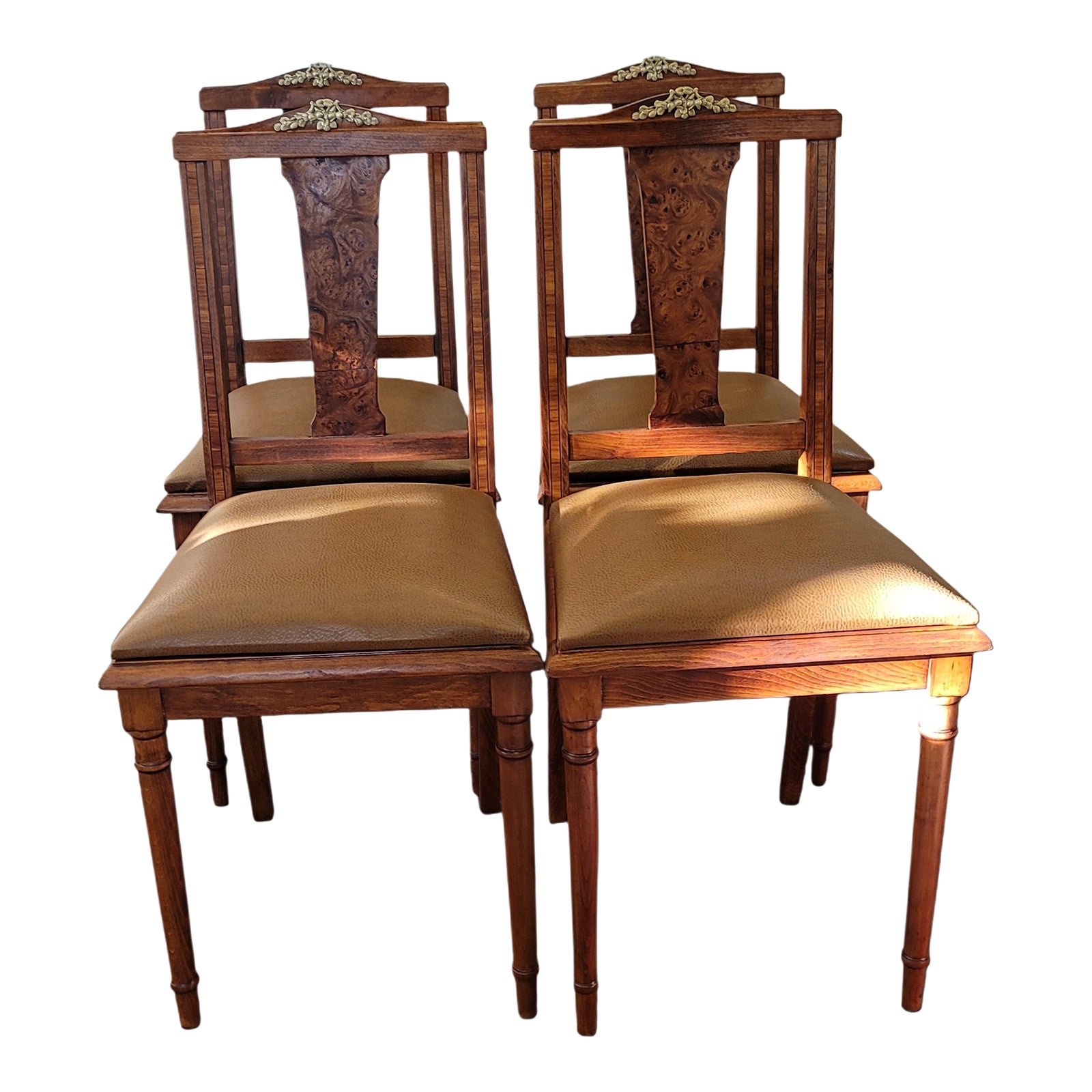 Antique French Empire Napoleonic 4 Dining Chairs Inlaid Wood and Ormolu ...