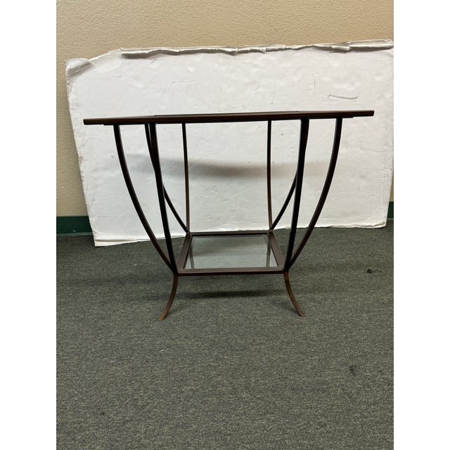 Contemporary Glass + Bronze Metal Side Table | Chairish