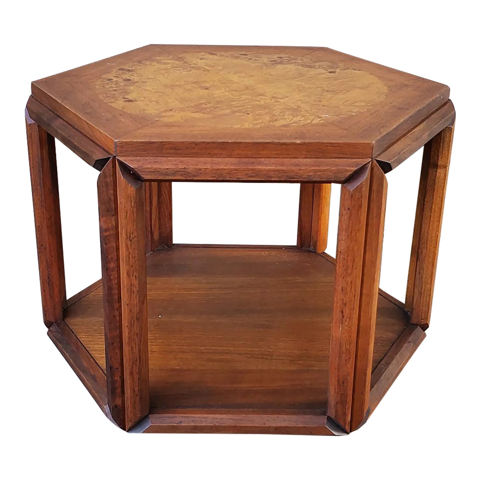1960s Mid Century Modern Brown Saltman of California Burl Wood Hexagon ...