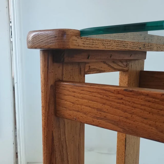 1970s Mid Century Oak and Glass Console Table | Chairish