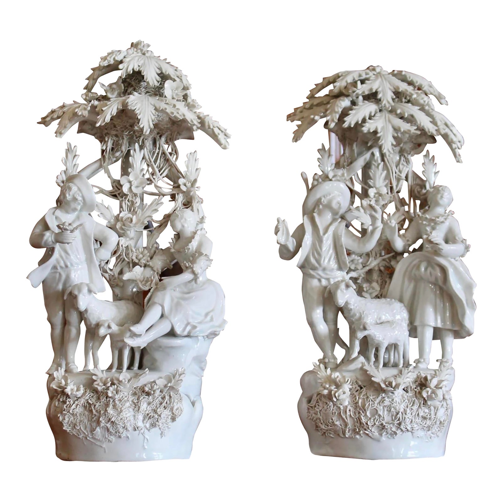 Pair of Rococo White Porcelain Figural Groups | Chairish