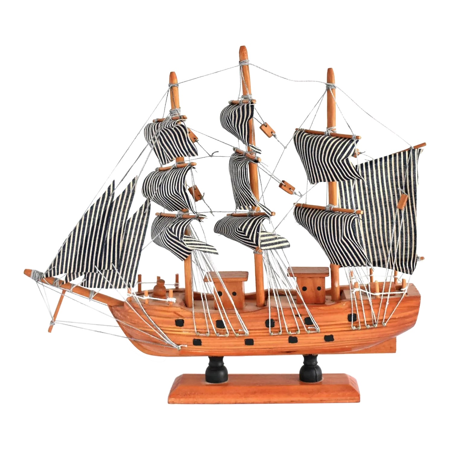 Vintage Late 20th Century Model Ship Figurine With Striped Sails | Chairish