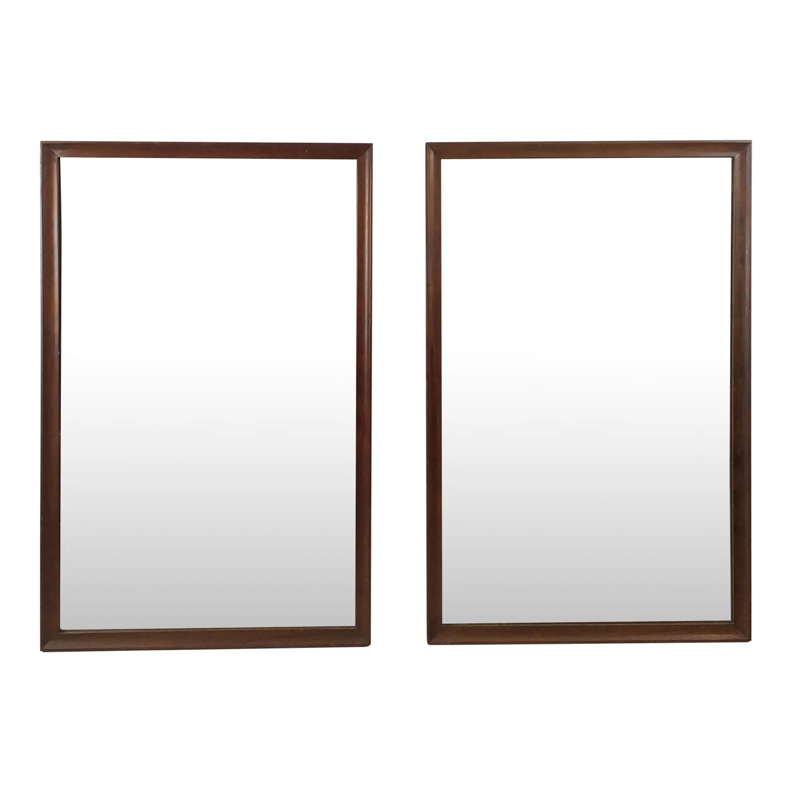 Pair of Mid Century Modern Rectangular Wall Mirrors With Angular Walnut ...