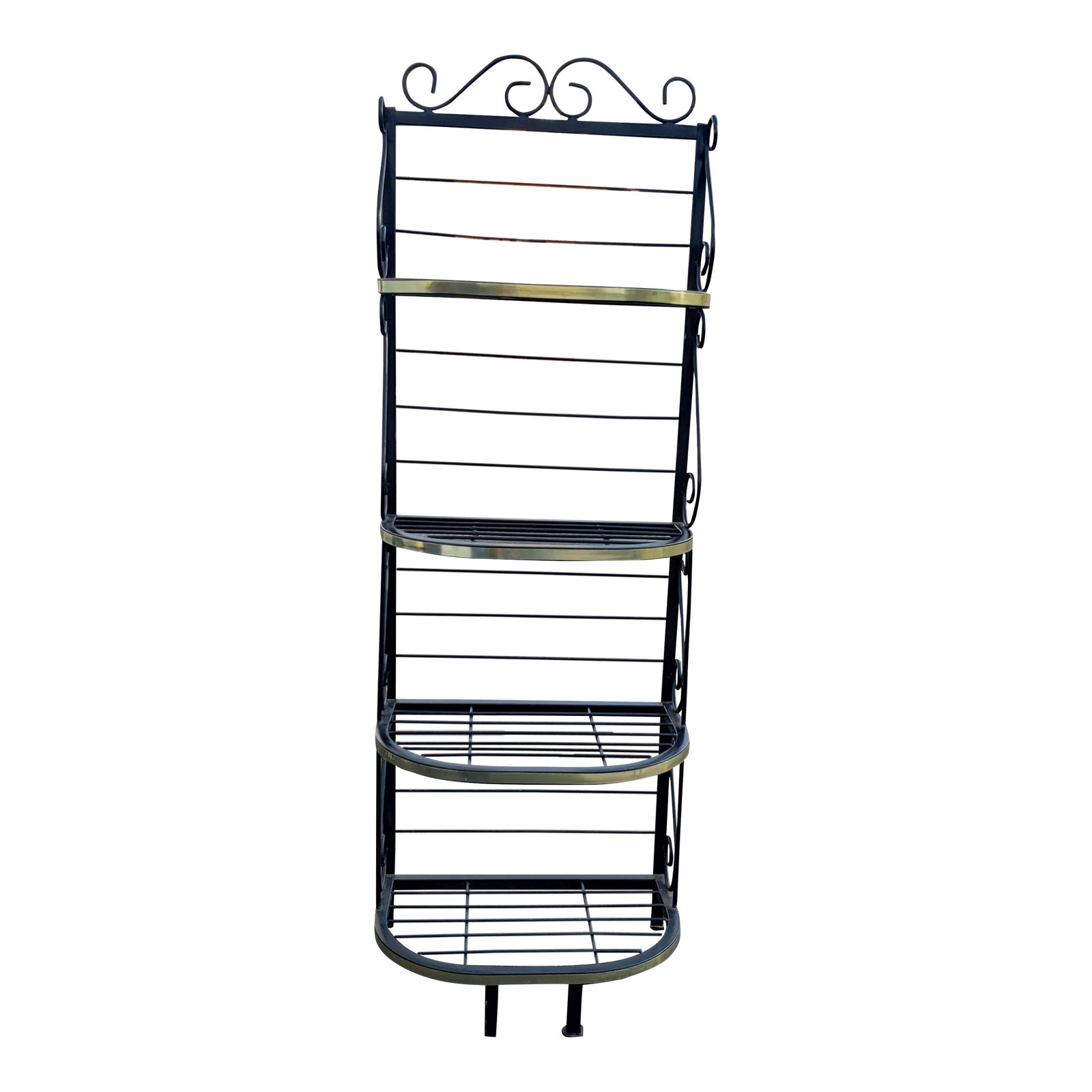 1950s Wrought Iron Black Bakers Rack With Gold Trim | Chairish