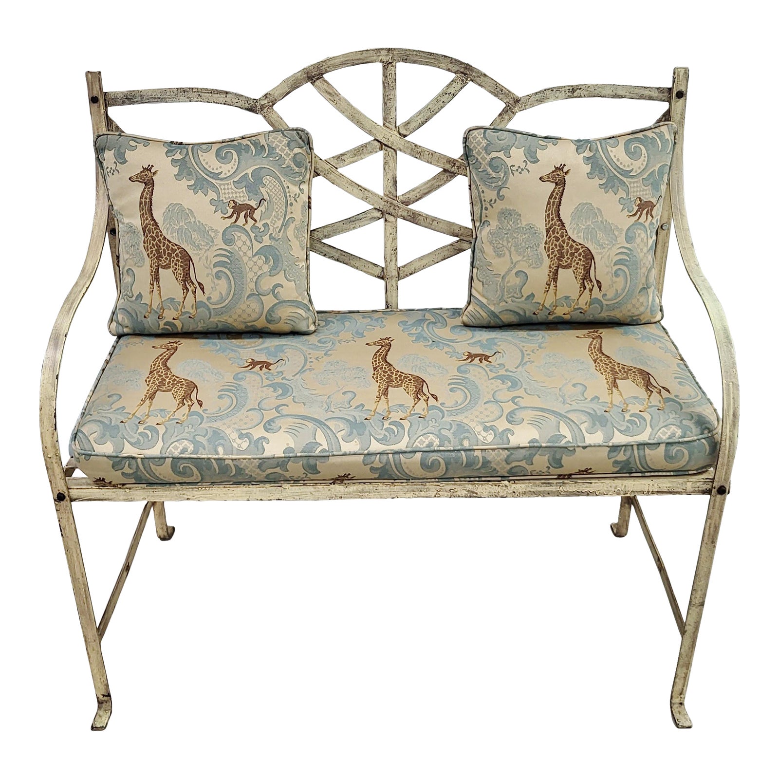 French Mid-Century Modern Painted Wrought Iron Painted Garden Settee ...
