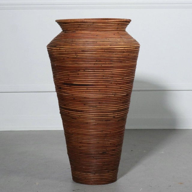 1970's Crespi Style Pencil Reed Floor Vases - a Pair | Chairish