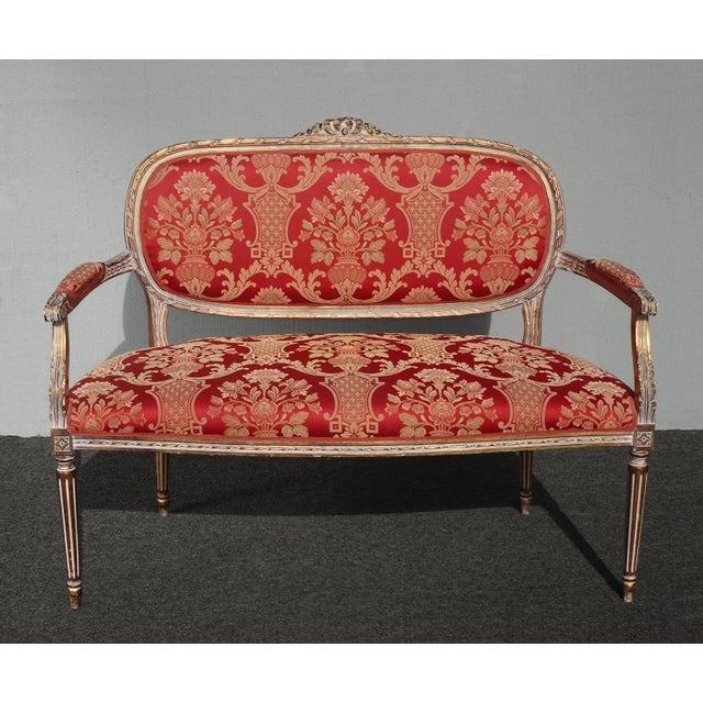 Vintage French Louis XVI Red & Silver Settee and Pair Chairs ~ Set of ...