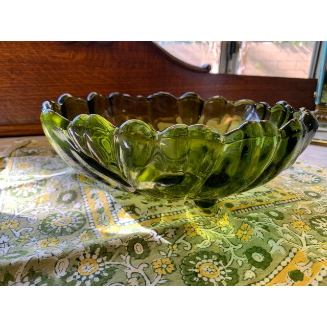 1960s Mid Century Avocado Green Glass Serving Bowl | Chairish
