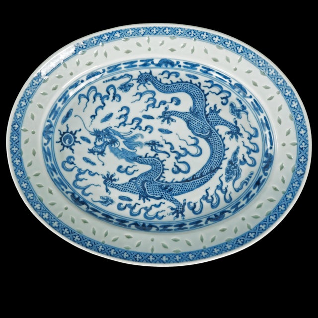 Circa 1900 Chinese Rice Pattern Platter With Dragon | Chairish