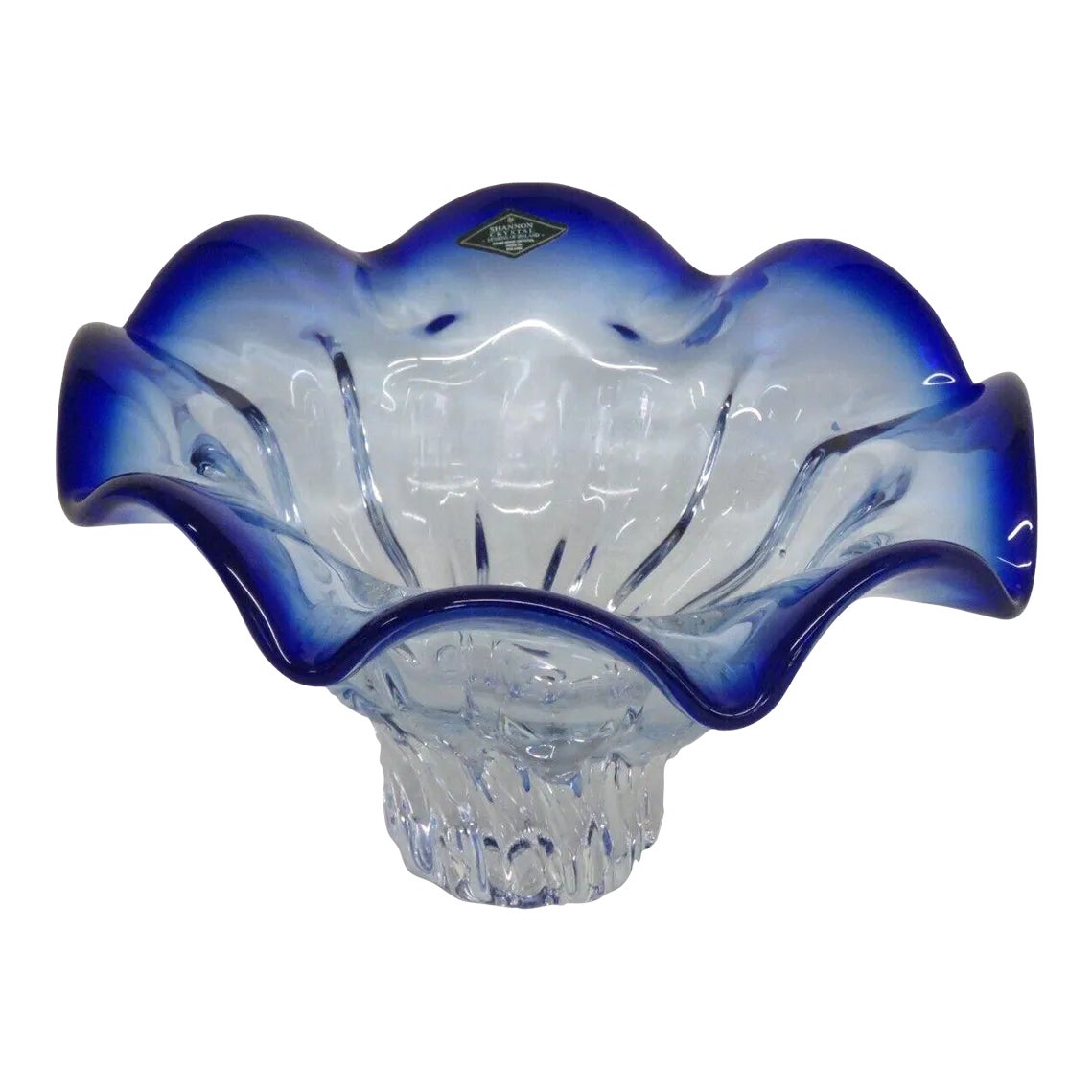 Shannon Crystal Designs of Ireland Clear With Blue Ruffled Rim Bowl ...