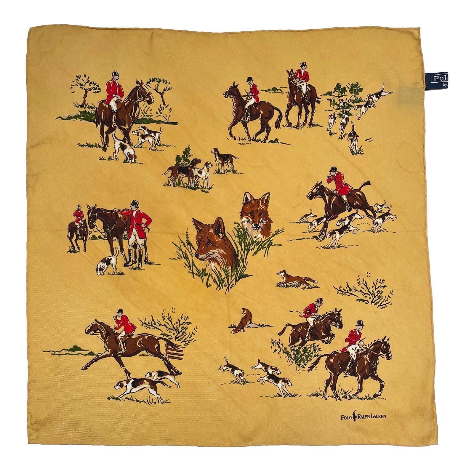 1990 Ralph Lauren Fox Hunt Scarf or Pocket Square | Chairish