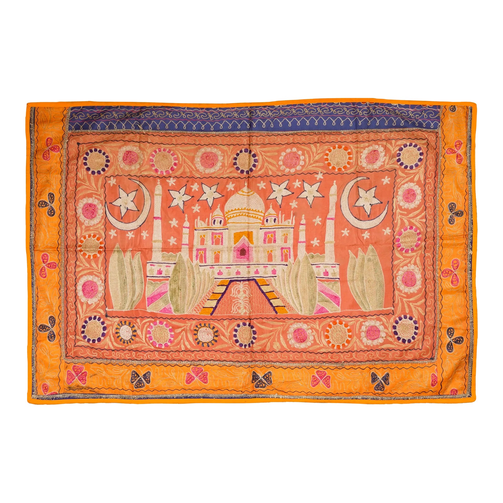 Vintage Taj Mahal Design Gujarati Hand Embroidered Textile | Chairish