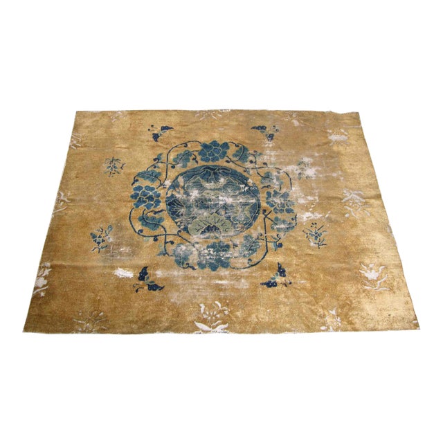1800s Antique Chinese Floral Design Rug | Chairish