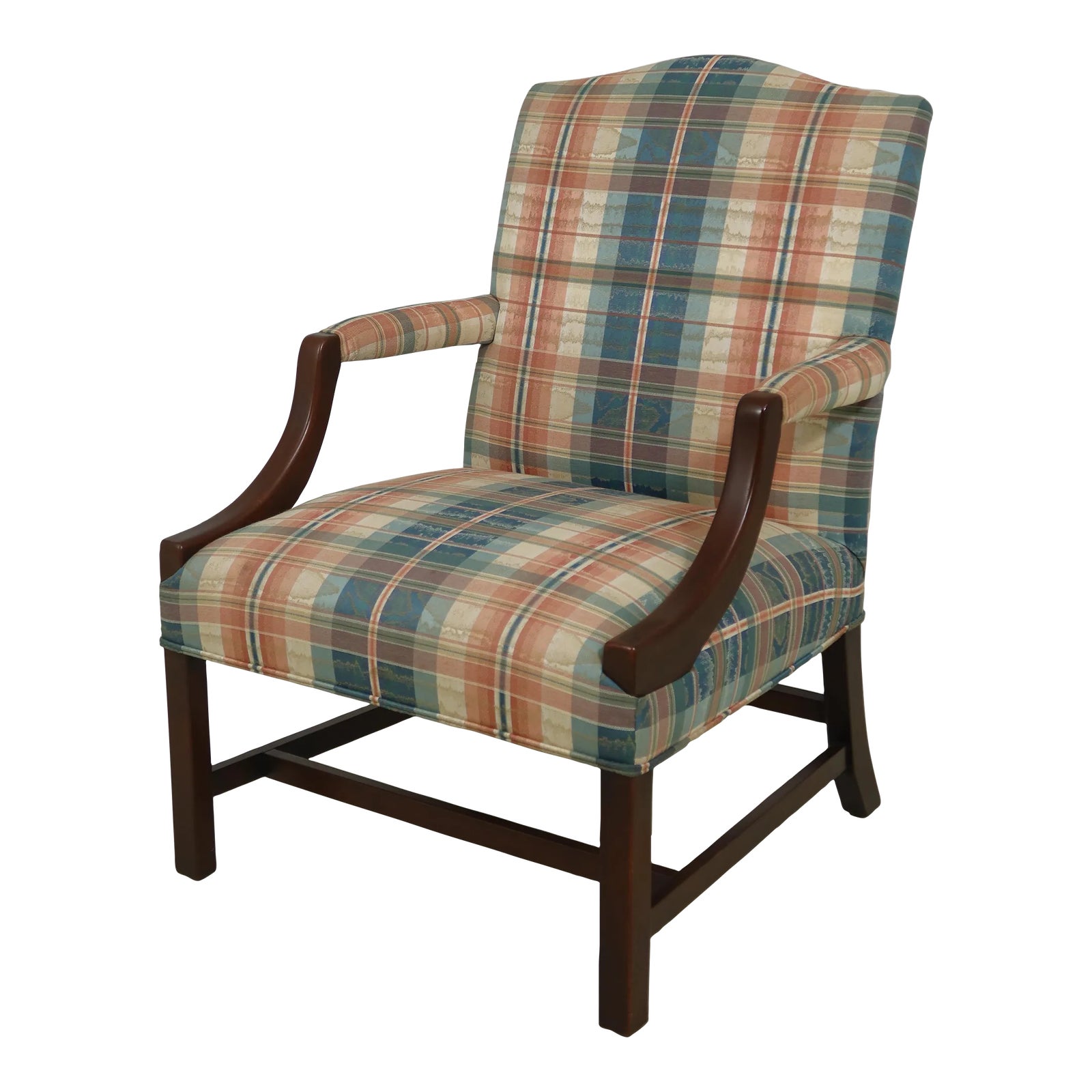 Chippendale Mahogany Upholstered Open Arm Library Chair | Chairish