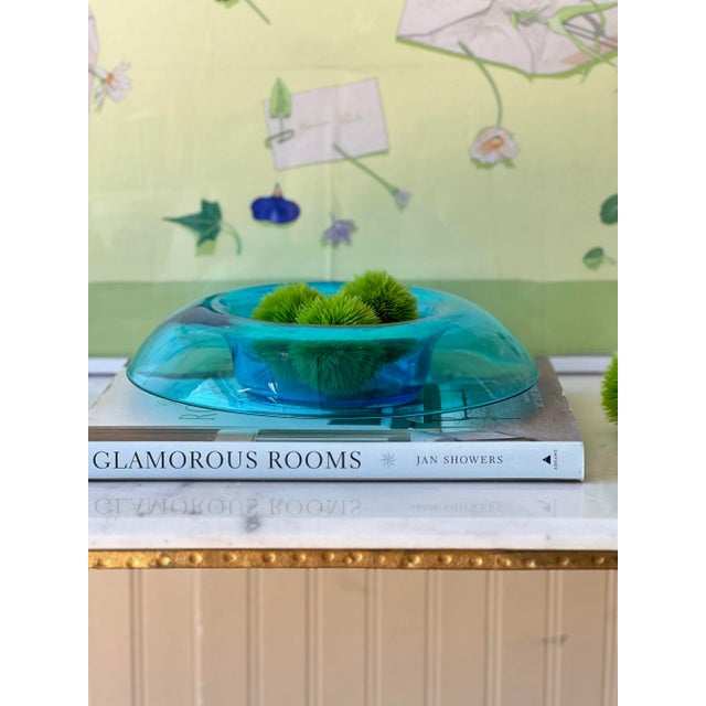 Mid-Century Modern Teal Glass Waterfall Bowl | Chairish