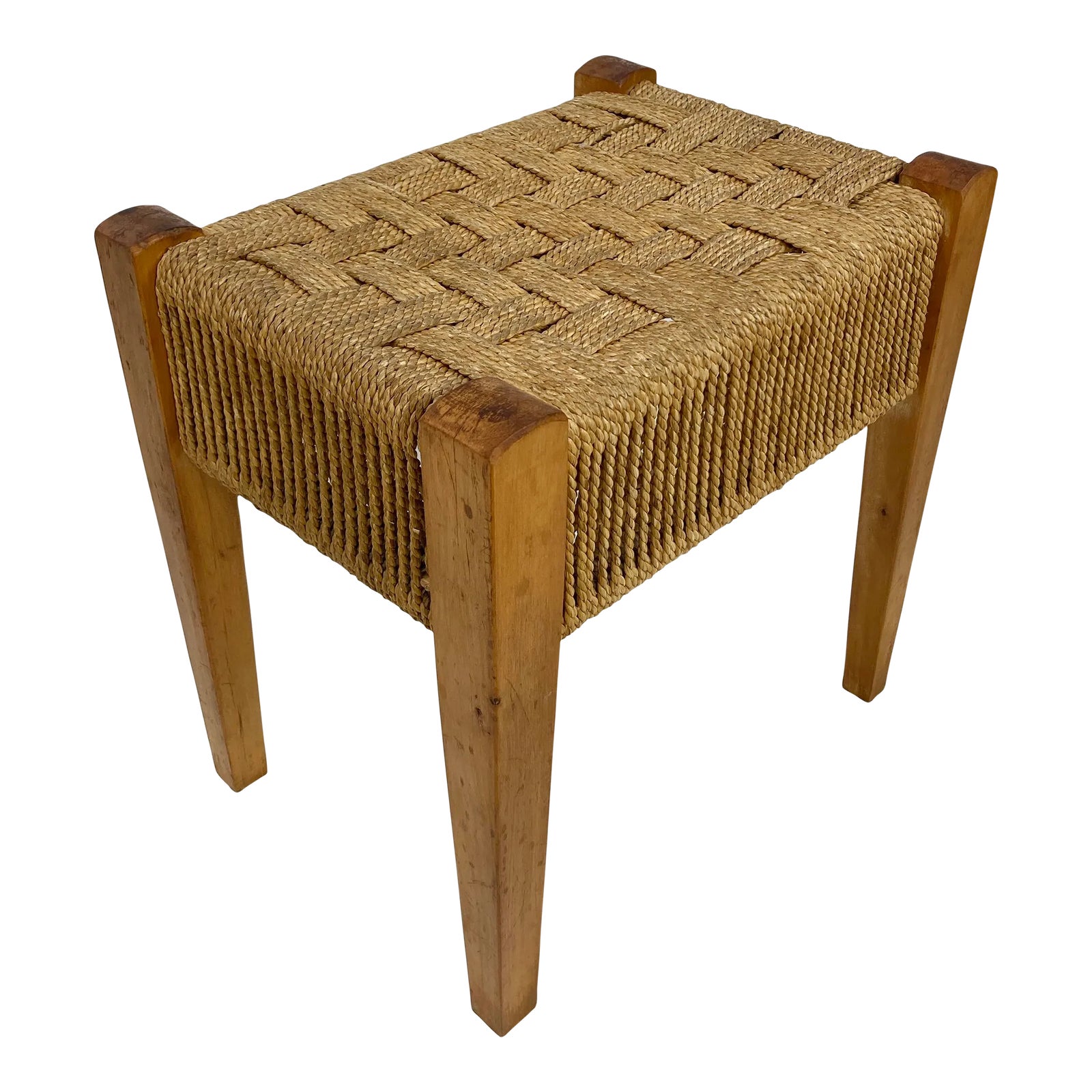 Vintage Woven Rush Seat Wood Stool | Chairish