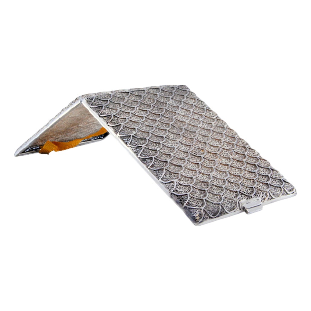 Silver Filigree Cigarette Case with Wavy Reliefs and Hinged Lid | Chairish