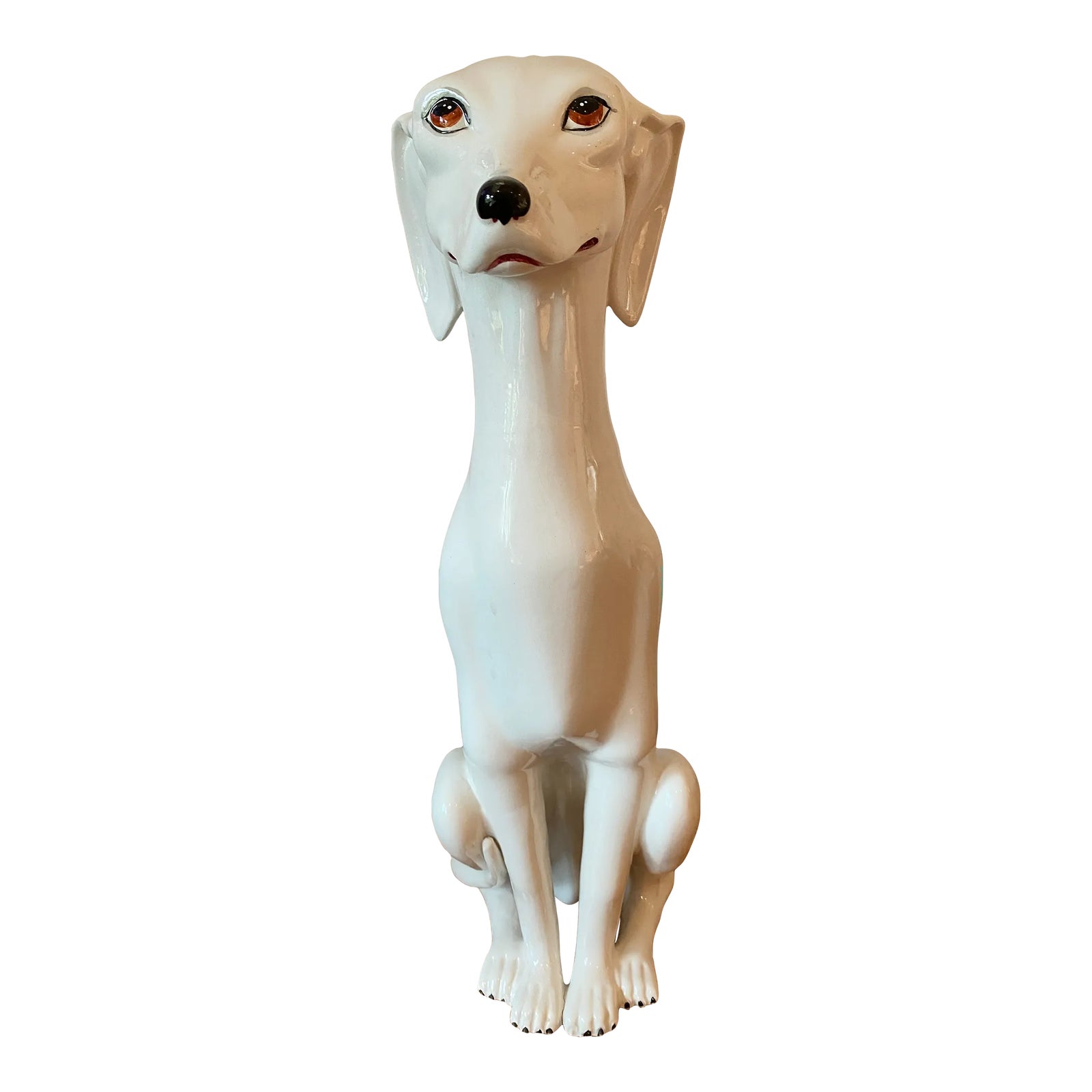 Vintage Porcelain Large White Whippet Greyhound Figurine, Italy | Chairish