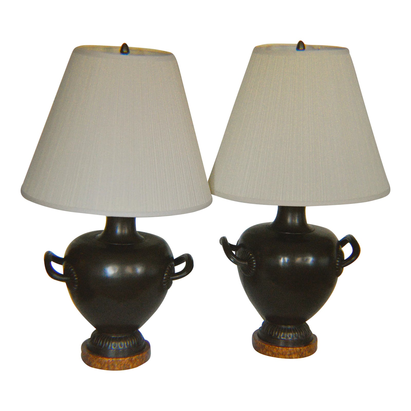 1970s Marbro Lamp Co Hydria Bronze Finish Metal Urn Handle Lamps - a ...