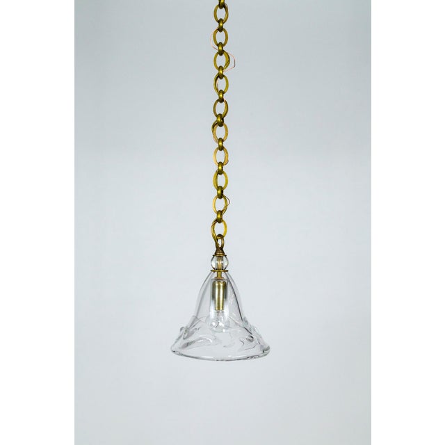 Contemporary Hand Blown Clear Bell Pendant Light on Long Brass Chain ...