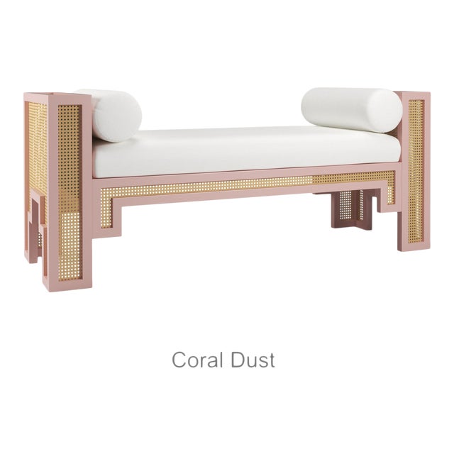 Alexandra Bench - Coral Dust, Optic White Linen | Chairish