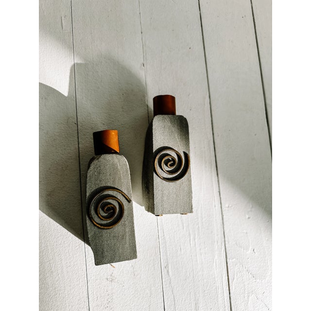 Vintage Postmodern Maris Taylor Stone and Copper Spiral Candlestick - a ...