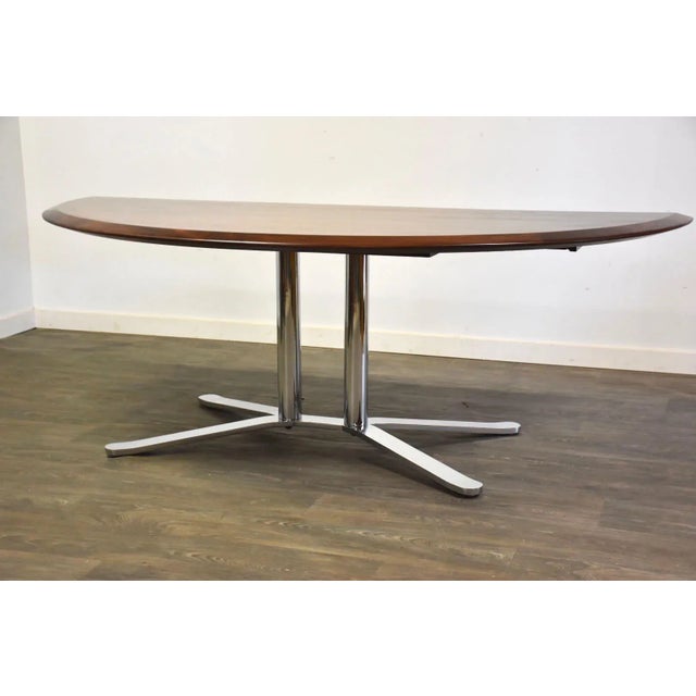 Walnut and Chrome Half Moon Desk | Chairish