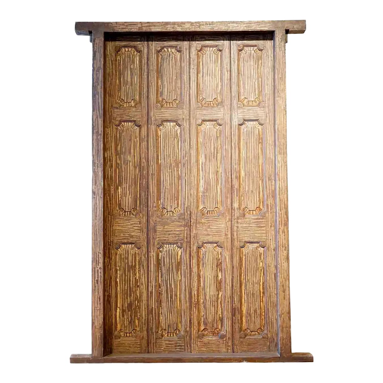 Large Indian Teak Paneled Bi-Fold Double Door With Jamb | Chairish