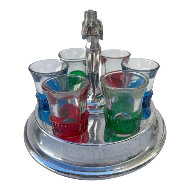 Rare Deco Nude Farberware Shot Glass Server Set | Chairish