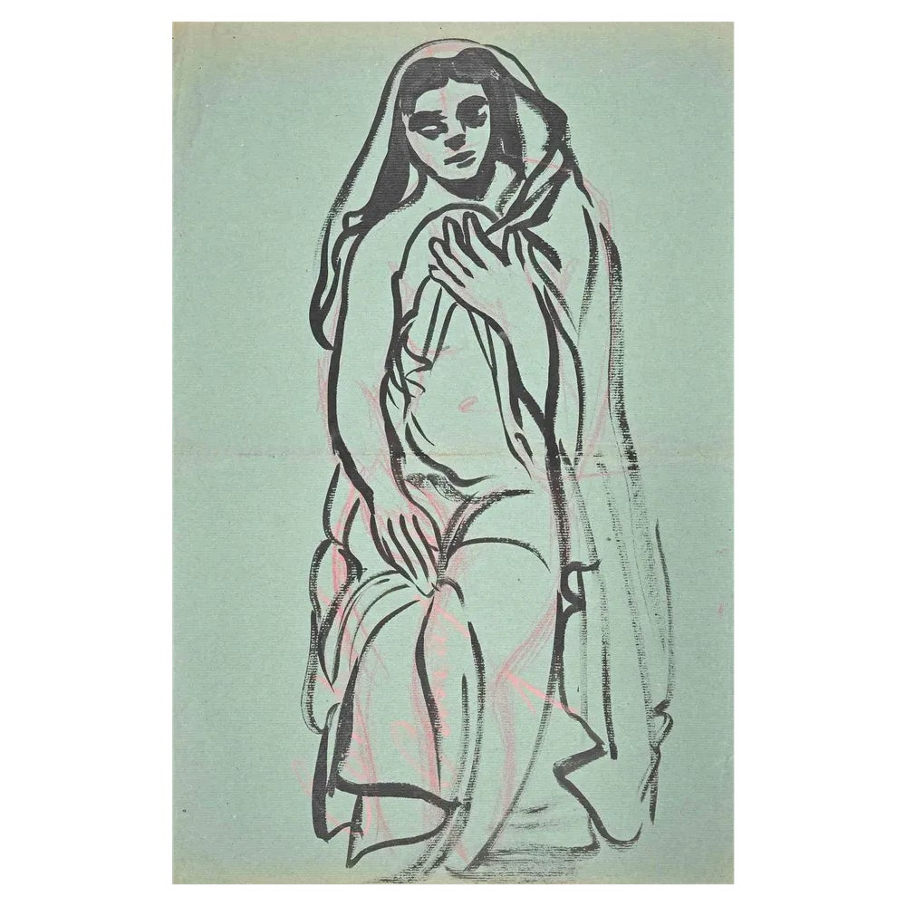 Jean Delpech, Woman, Original Watercolour, Mid-20th Century | Chairish