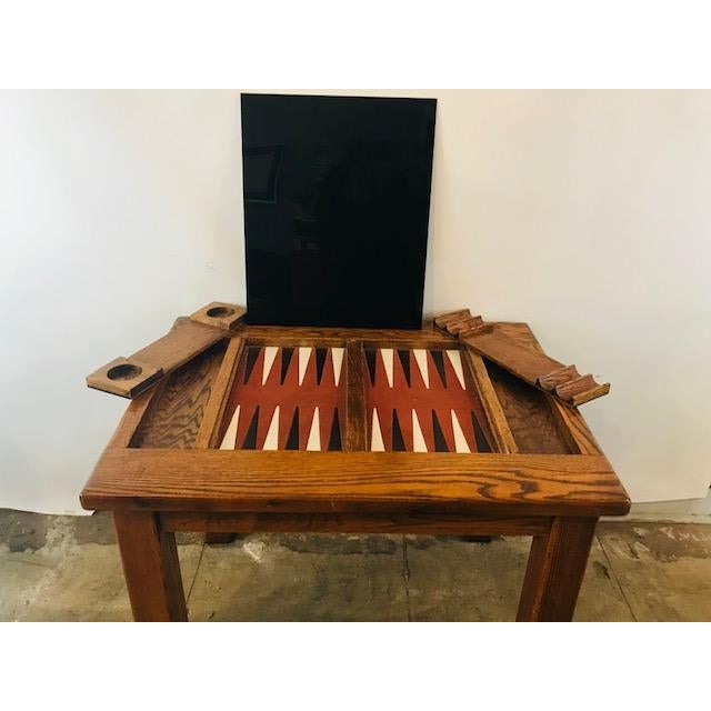 Vintage 1980s Backgammon Table Oak Brown Yellow Bakelite Disc Men by ...