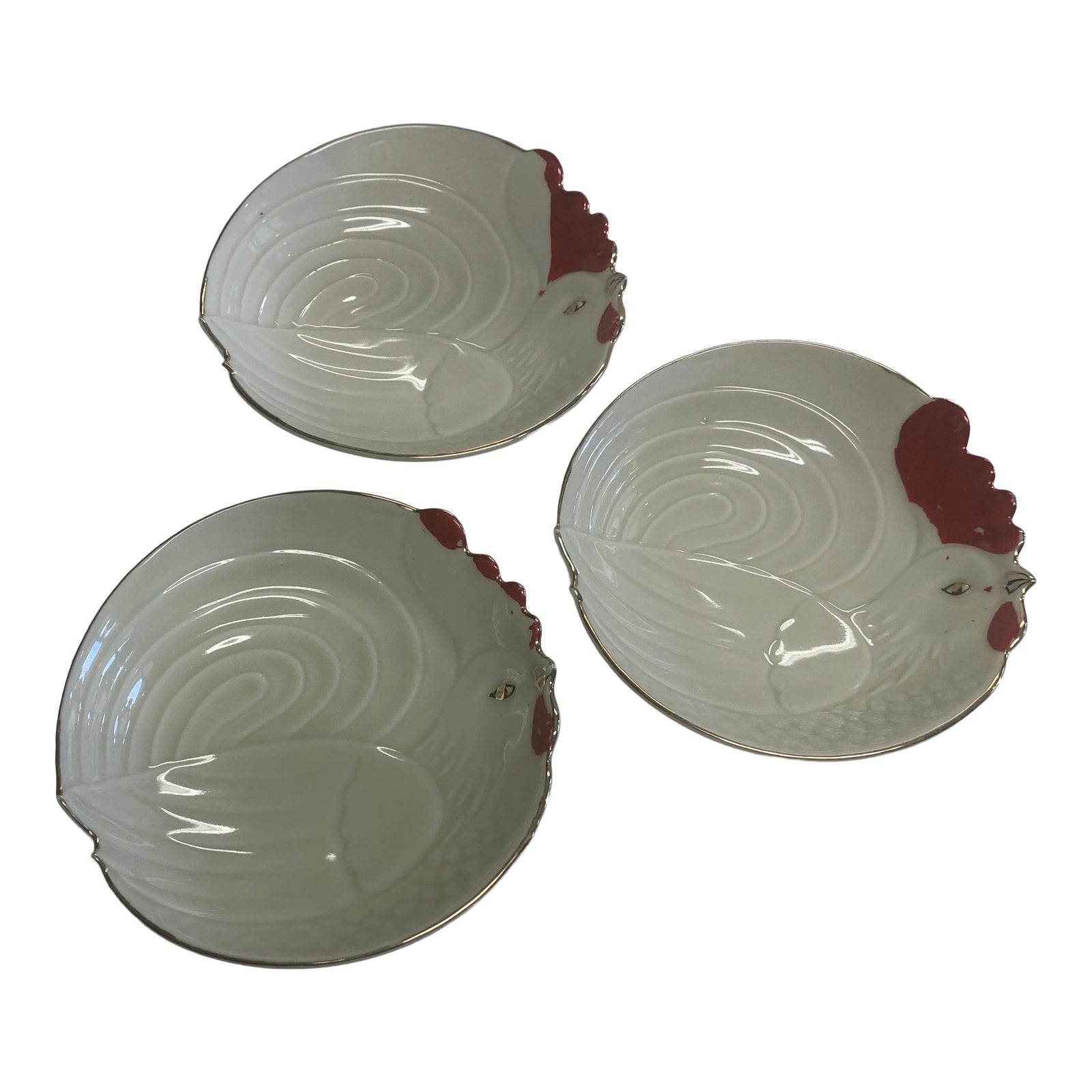 Vintage Rooster Chicken Decorative Catchall Plates Dishes - Set of 3 ...
