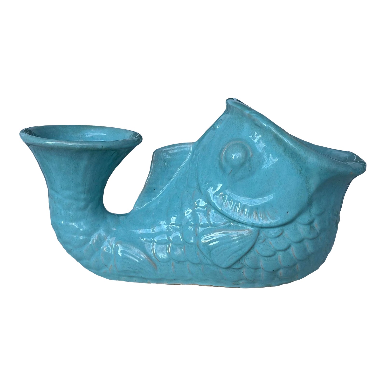 Glazed Pottery Koi Fish Planter in Turquoise After Gladding, McBean ...