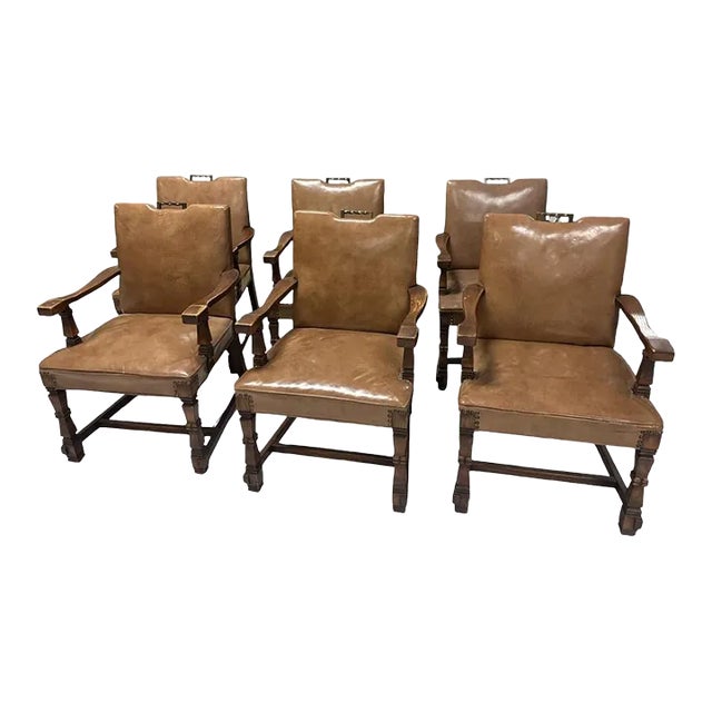 Set of 6 Romweber Viking Oak Leather Upholstered Conference Room or ...