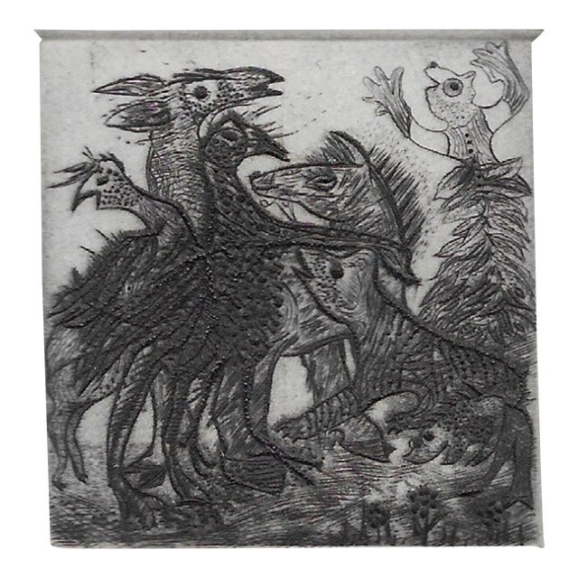 1972 Adrienne Cullom Fable Miniature Embossed Etching | Chairish