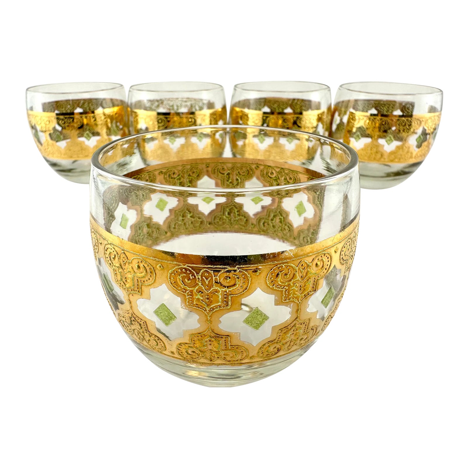 Mid Century 1960s Culver Gold Roly Poly Glassware, Set of 5 | Chairish