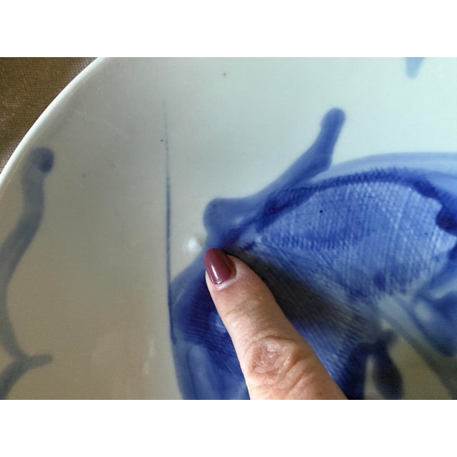 Vintage Hand-Painted Chinese Koi Fish Serving Bowl | Royal Blue and ...