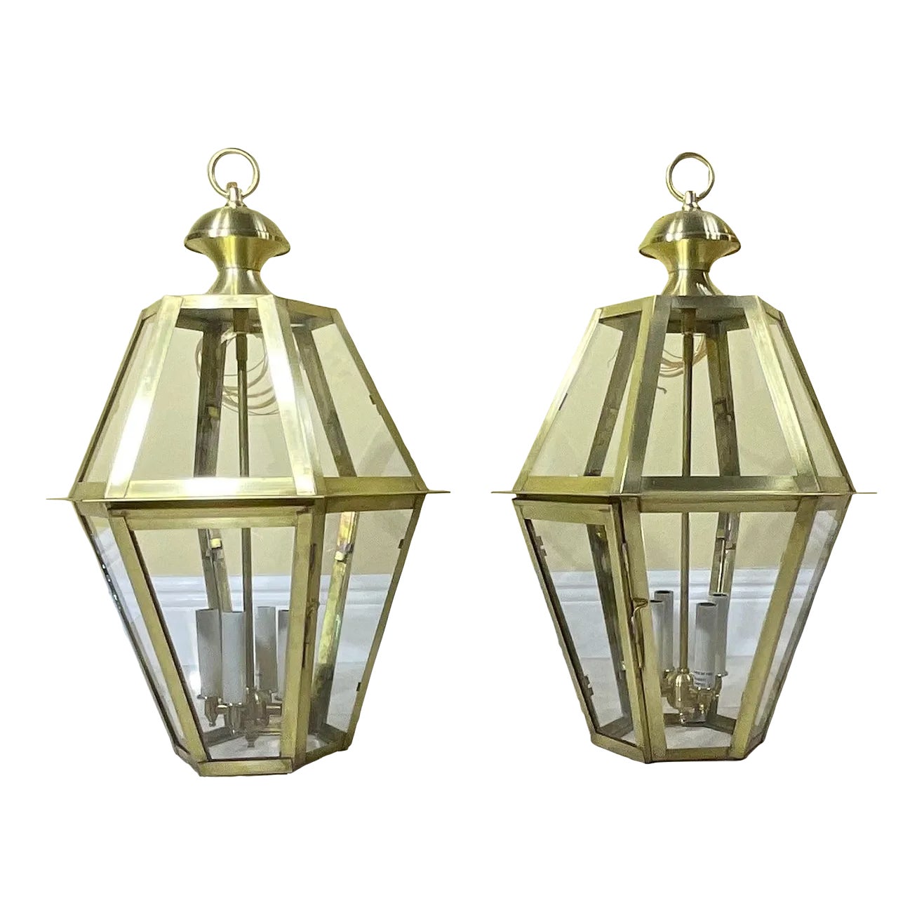 Pair of Six Sides Solid Brass Handcrafted Hanging Lanterns | Chairish