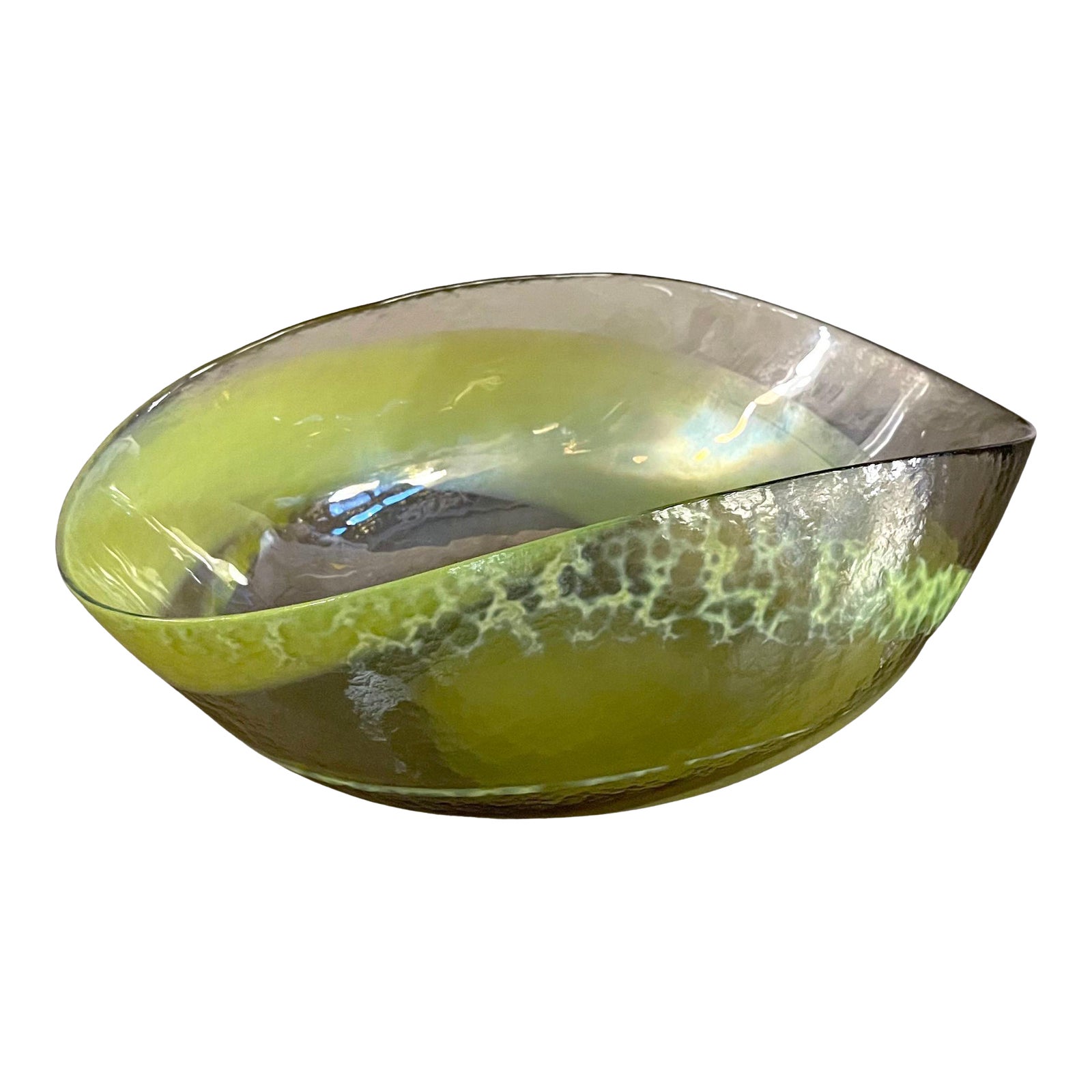 Mid 20th Century Italian Hand-Blown Folded Studio Art Glass Bowl | Chairish