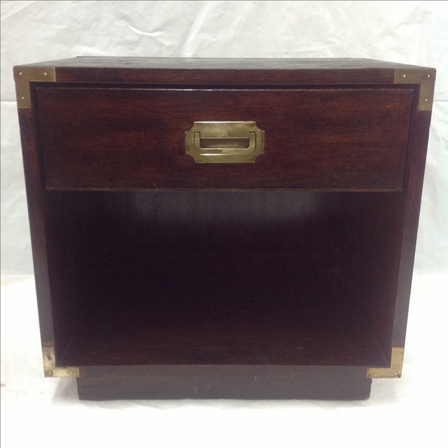 1950s Campaign Style Walnut Burl Side Table | Chairish