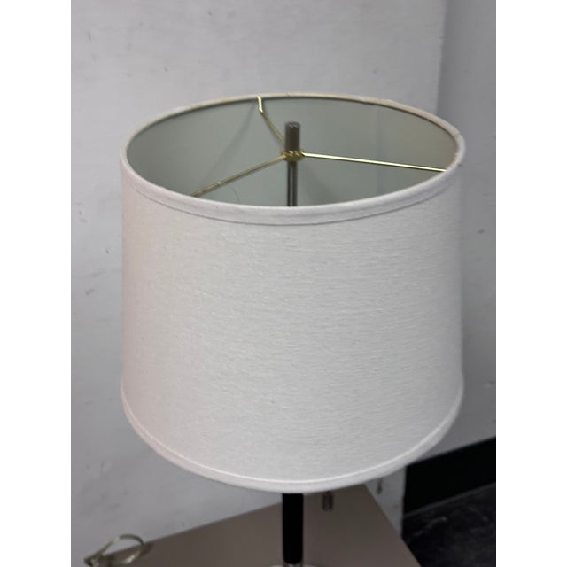 Contemporary Silver Finish + Leather Wrap Table Lamp | Chairish